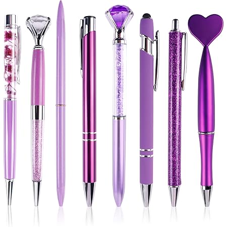 Lragvtbk 8 Pcs Purple Ballpoint Pens Set Purple Desk Supplies Crystal ...