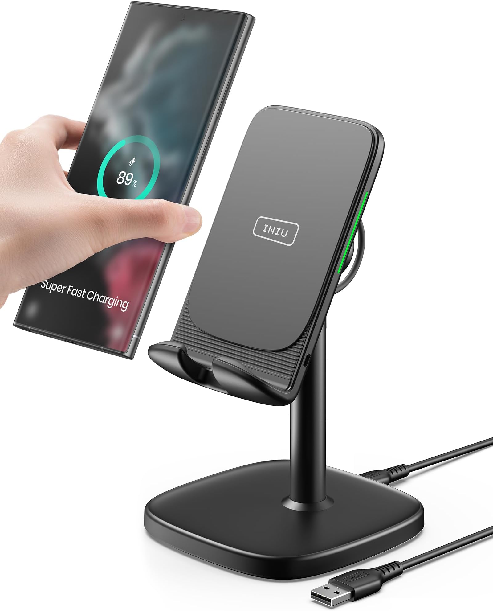 Wireless Charger, INIU 15W Qi Adjustable Fast Wireless Charging Station ...