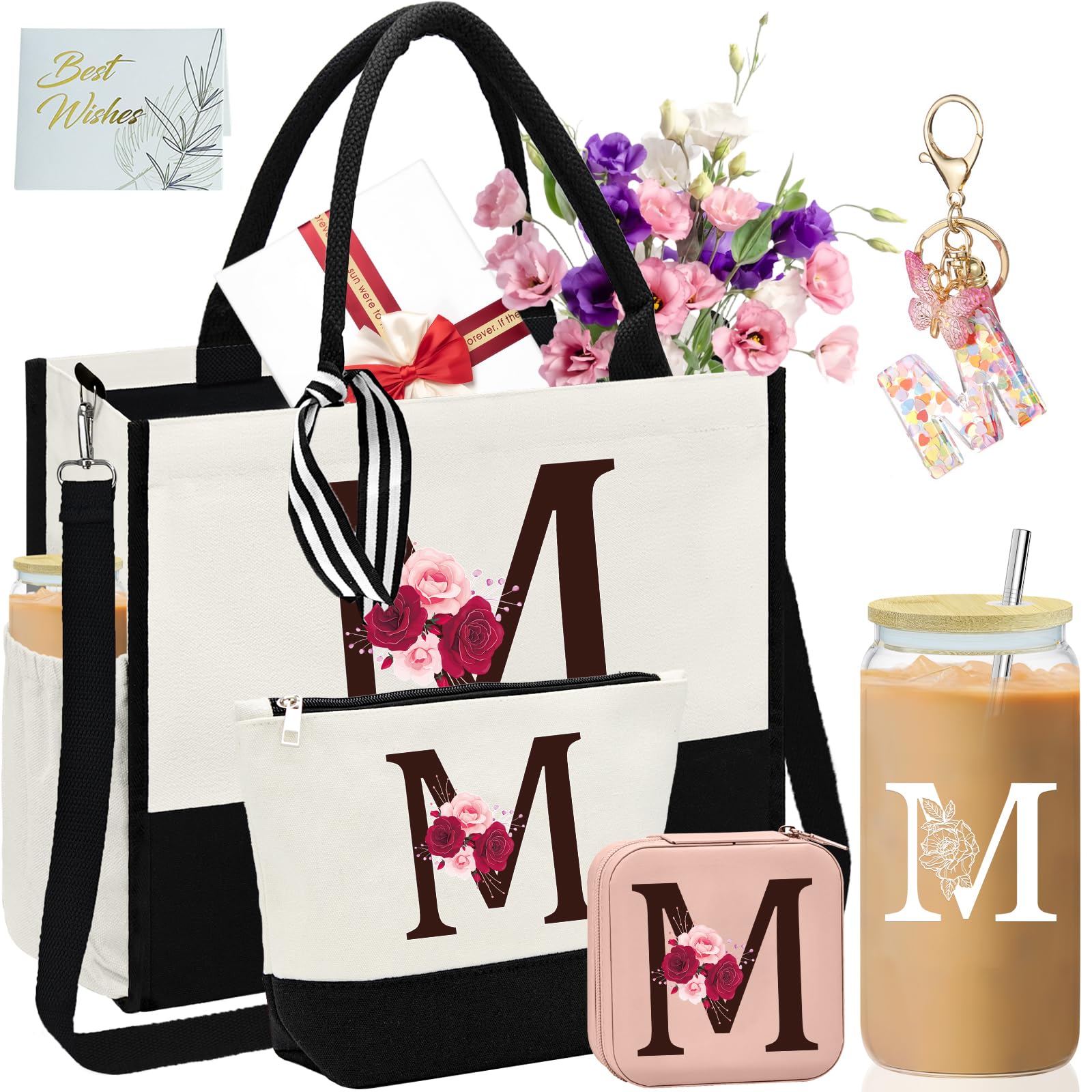 Amazon.com | AiHeart Birthday Gifts for Women,Initial Canvas Tote Bag ...