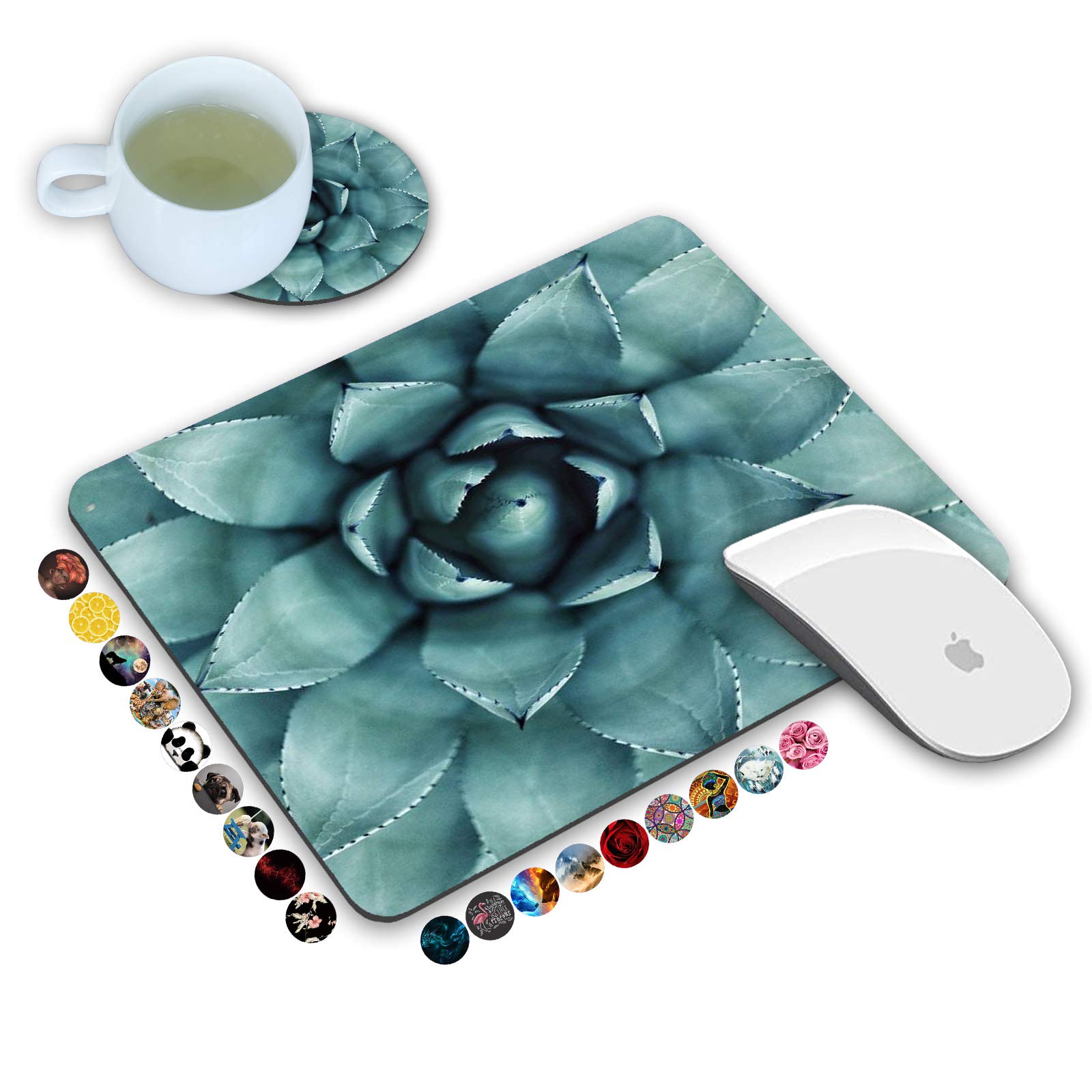 Amazon.com: LOWORO Mouse Pad and Coasters Set, Green Aloe Succulent ...