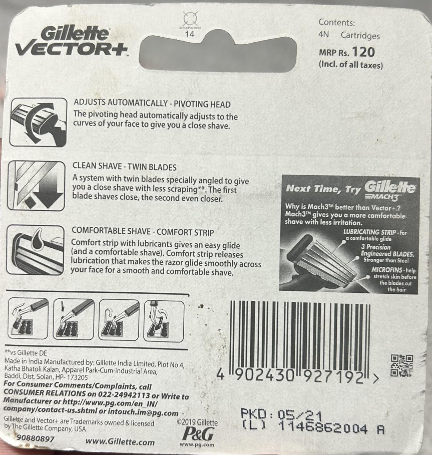 Gillette Vector Plus Manual Shaving Razor Blades (Cartridge) - 4s Pack ...