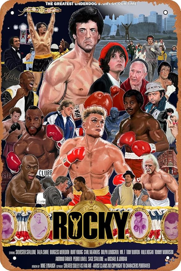 Amazon.com: Zunseyu Vintage Tin Sign Rocky Balboa Motivational Movie ...