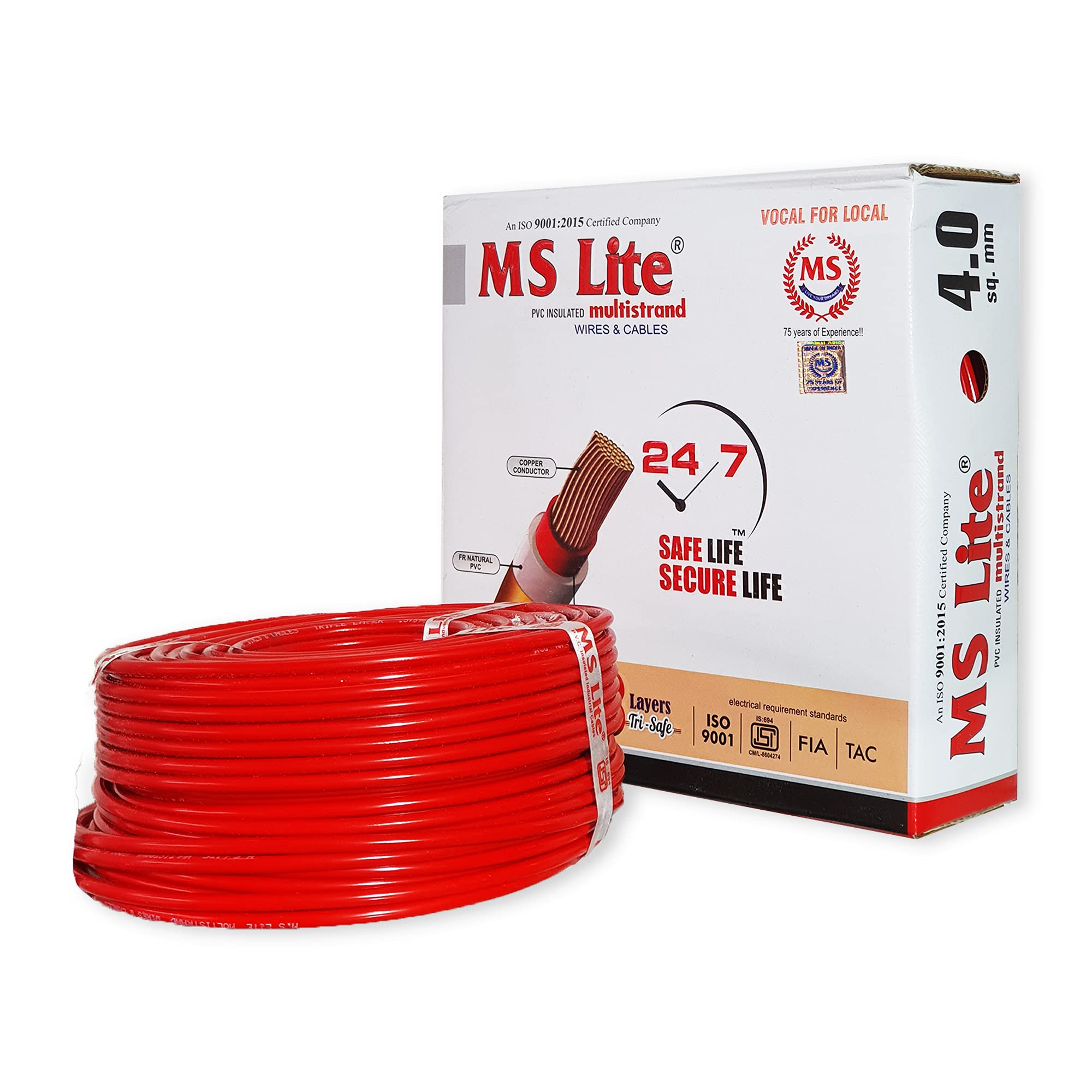 Buy MS Lite PVC+XLPE Double Insulated Flexible 4sq.mm Copper Wires & Cables for Domestic ...