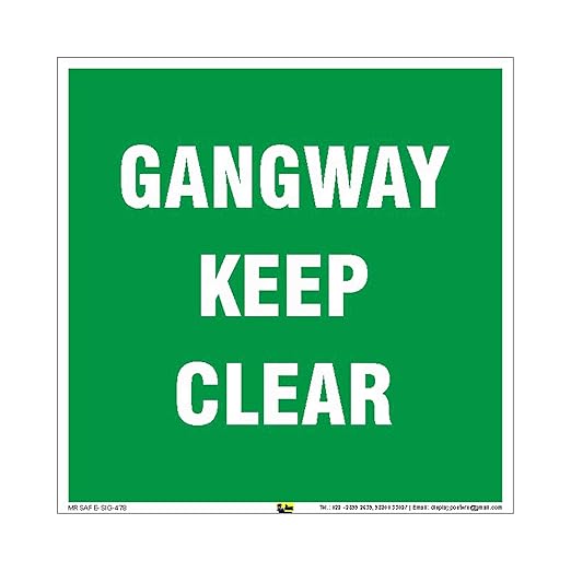 Mr. Safe Gangway Keep Clear Sign PVC Sticker 8 inch X 8 inch : Amazon ...