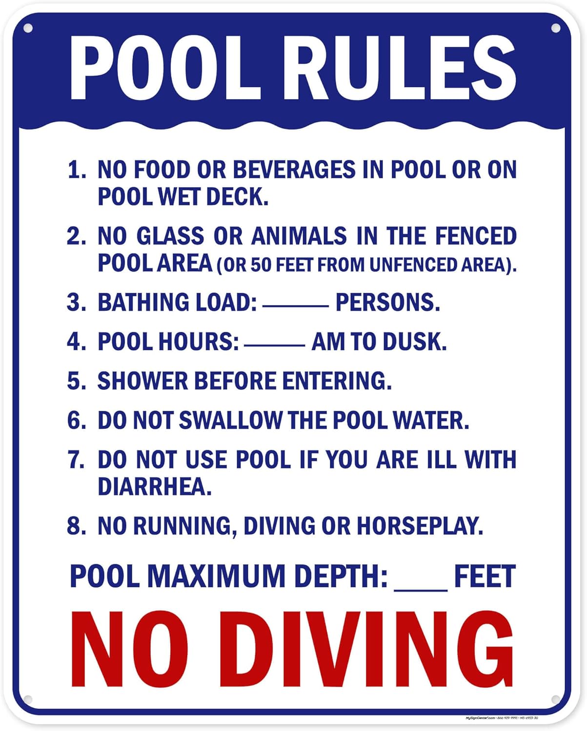Amazon.com: Pool Rule Sign, 24x30 Inches, 55 mil thick HDPE (high ...