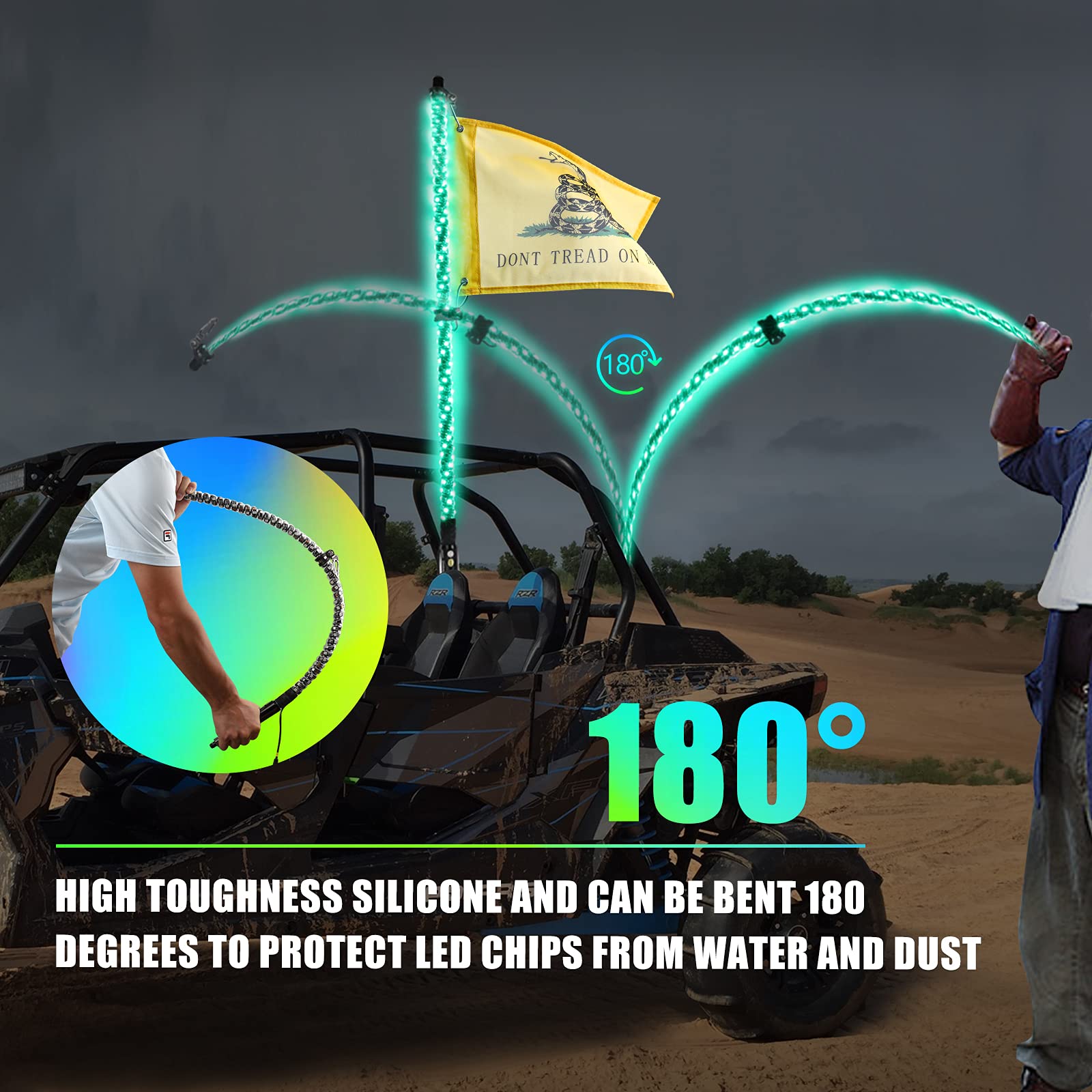 Whip Lights - AUTOOMMO 2Pcs 3FT Spiral RGB LED Chasing Whip Light with ...