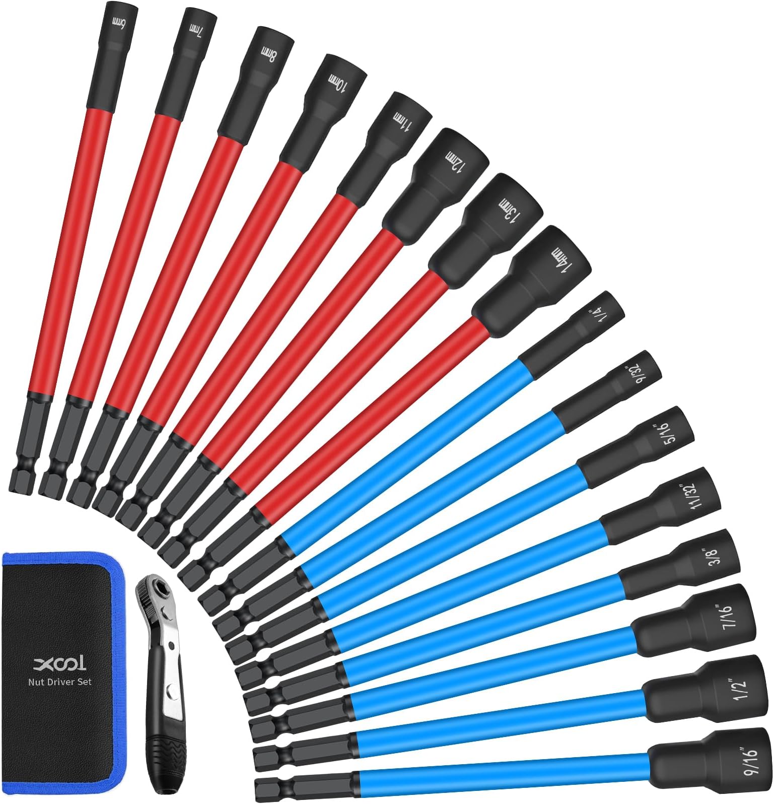 Amazon.com: XOOL 16 PCS Long Magnetic Nut Driver Set, 6" Metric and SAE ...