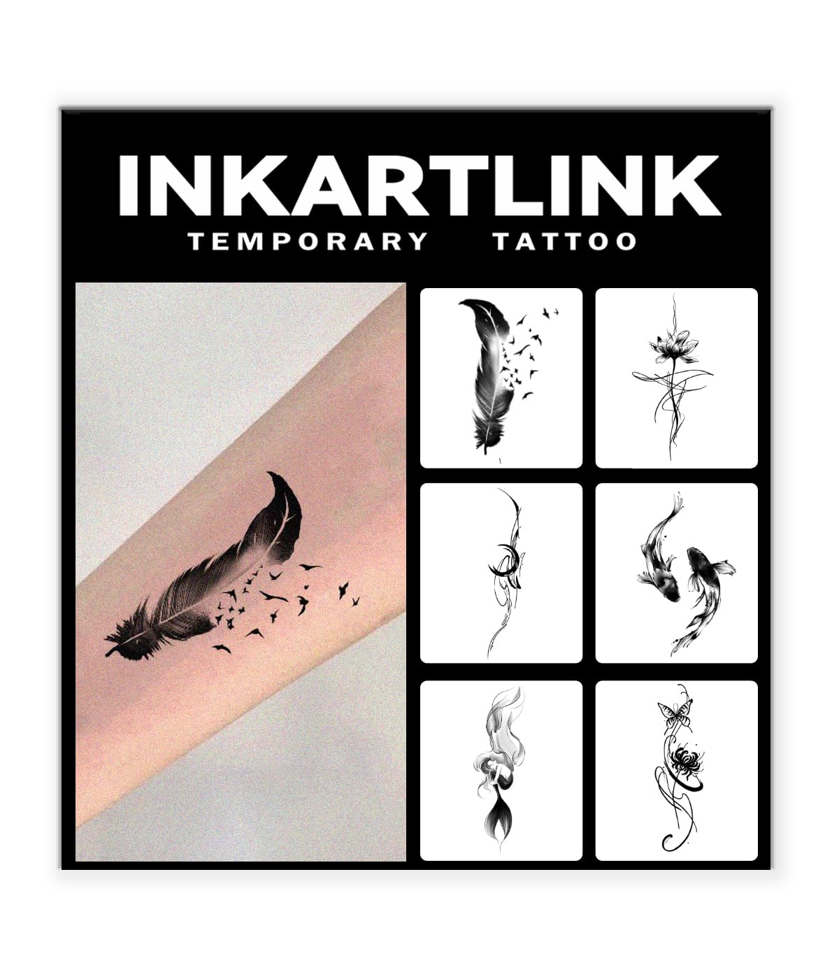 Amazon.com : INKARTLINK 6 Sheets Temporary Tattoos, Semi-Permanent ...