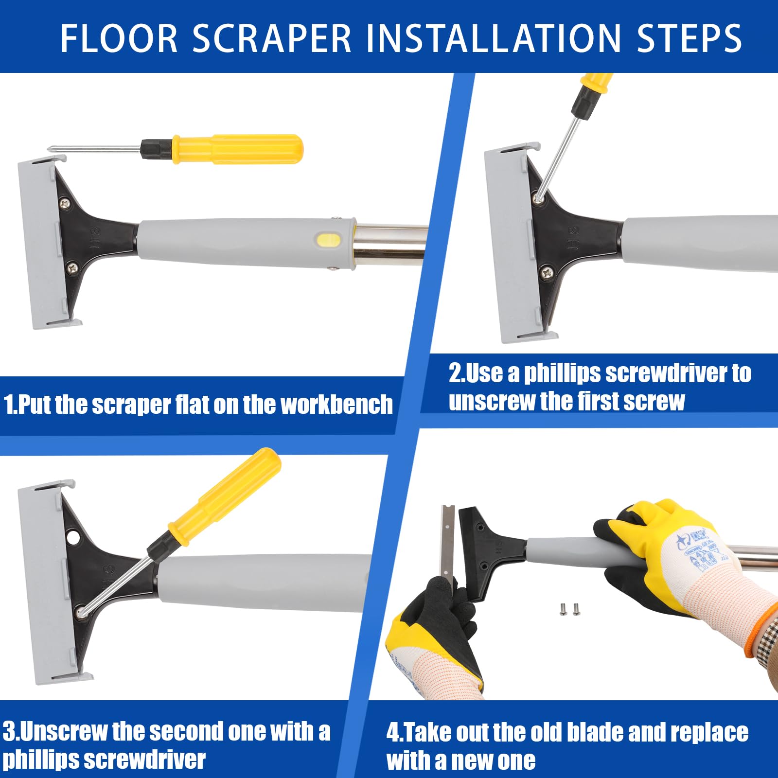 Snapklik.com : Frebuta Floor Scraper Long Handle Heavy Duty, 4Inch ...