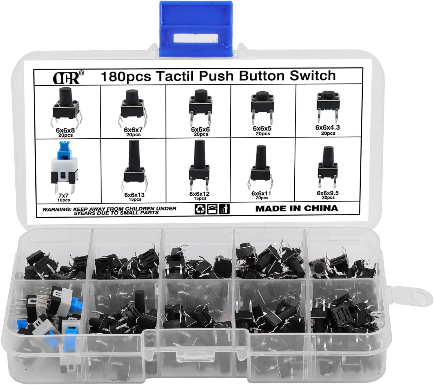 OCR 180Pcs Tactile Push Button Switch 10 values 6x6mm Micro Momentary ...