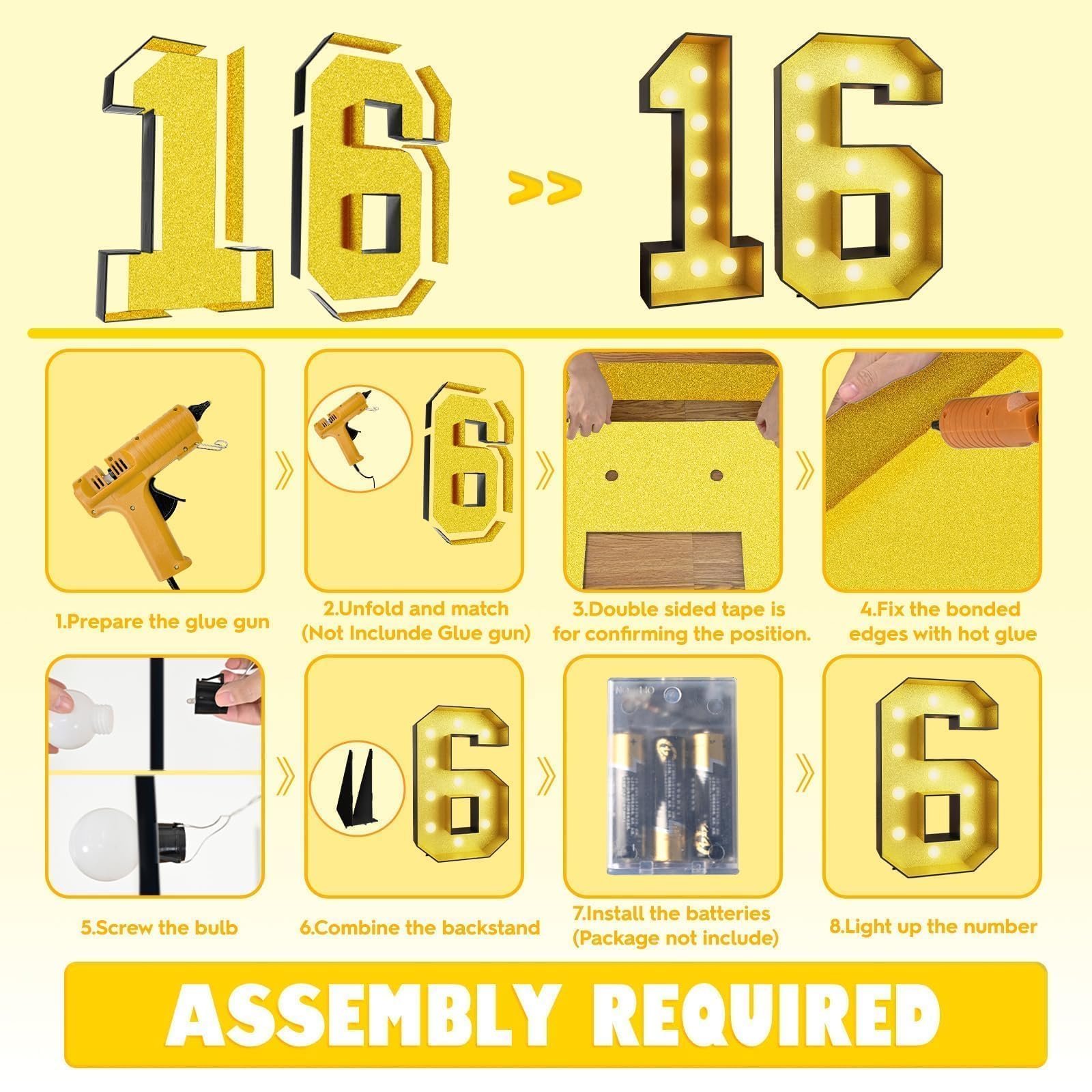 Snapklik.com : 4FT Marquee Light Up 16 Numbers, Glitter Gold Giant ...