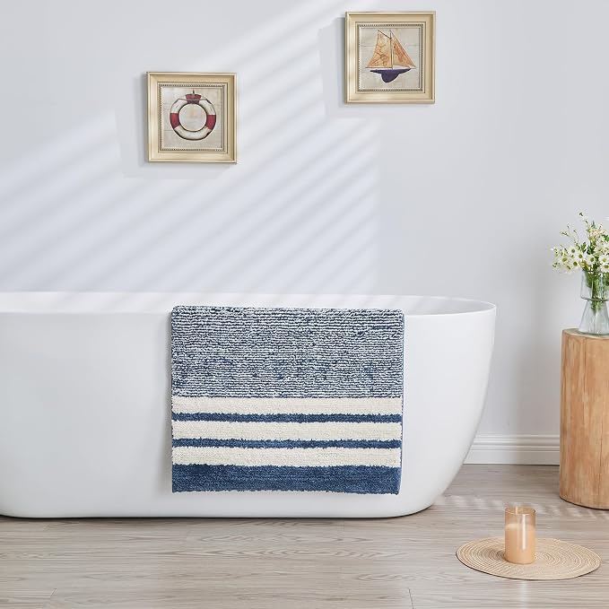 Amazon.com: CozeCube Blue Striped Bath mats for Bathroom Non Slip ...