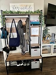 Amazon.com: BON AUGURE Industrial Hall Tree with Bench and Shoe Storage ...