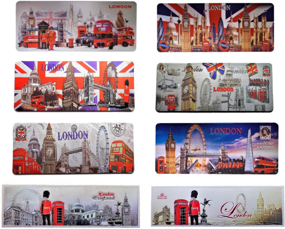 Famous London Icons Mix UK Souvenir Set of 8 Fridge Magnets : Amazon.co ...
