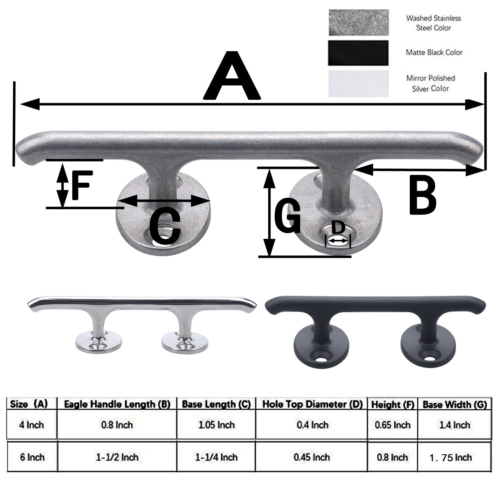 Snapklik.com : MX Boat Cleat Stainless Steel 4 Inch/6 Inch W/Eagle ...