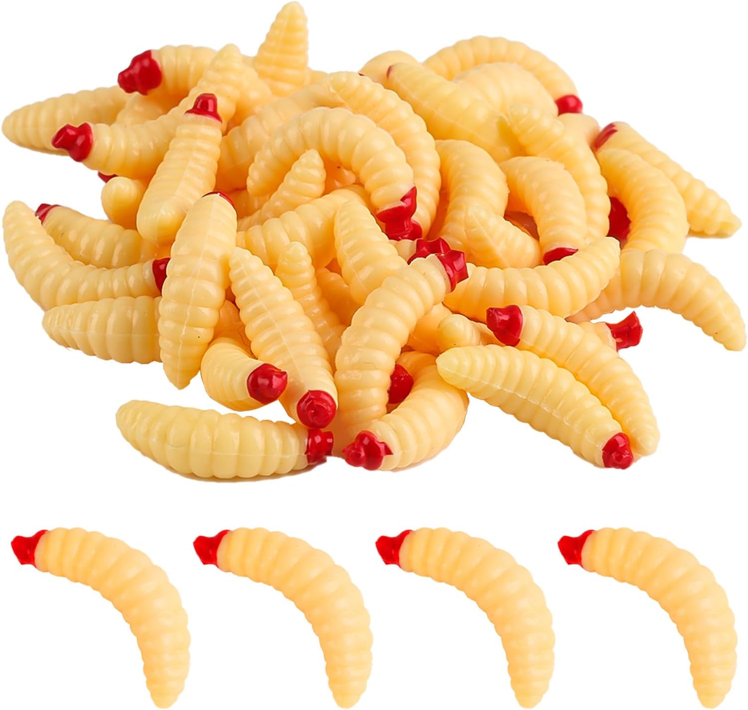 Amazon.com : hoeslaw 50 Pcs Soft Maggot Worms Fishing Baits, 0.8 ...
