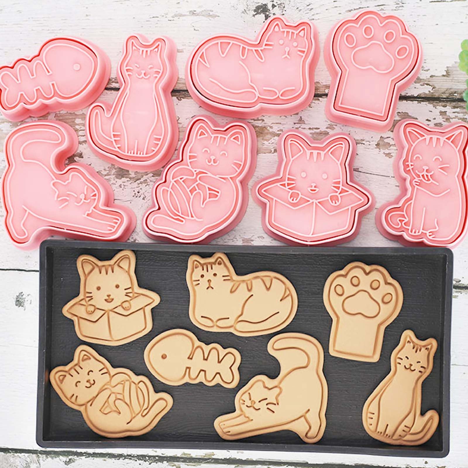 Amazon.com: 8pcs Cat Cookie Cutters Set, 3D Cute Cat Cookie Stamps ...