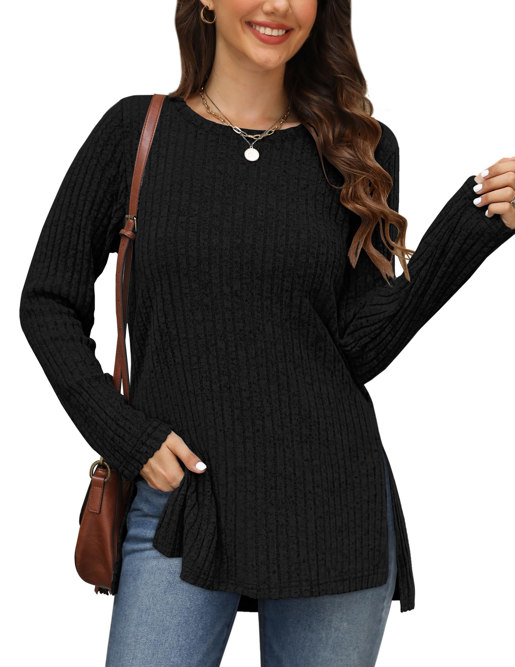 Aokosor Women's Long Sleeve Tunic Jumpers 70% Polyester, 25% Rayon, 5% ...