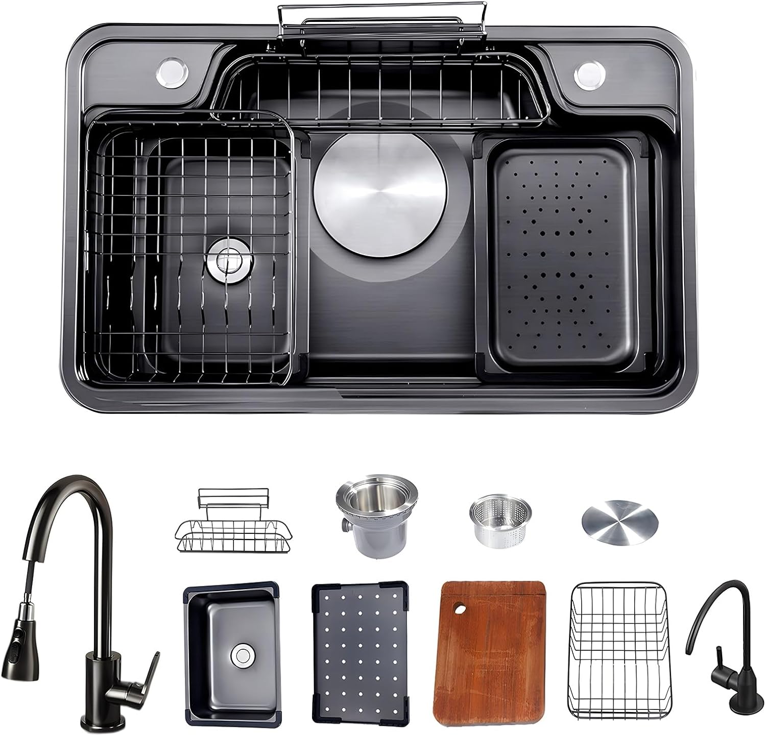 Amazon.com: Large Black Kitchen Sink with Embossed Surface, 304 ...