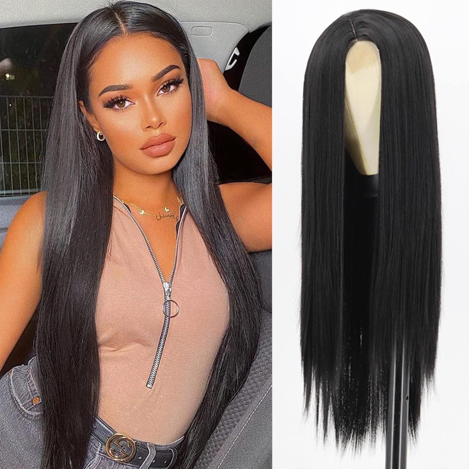 Amazon.com : Long Straight Black Wig|Synthetic Long Black Wigs for ...