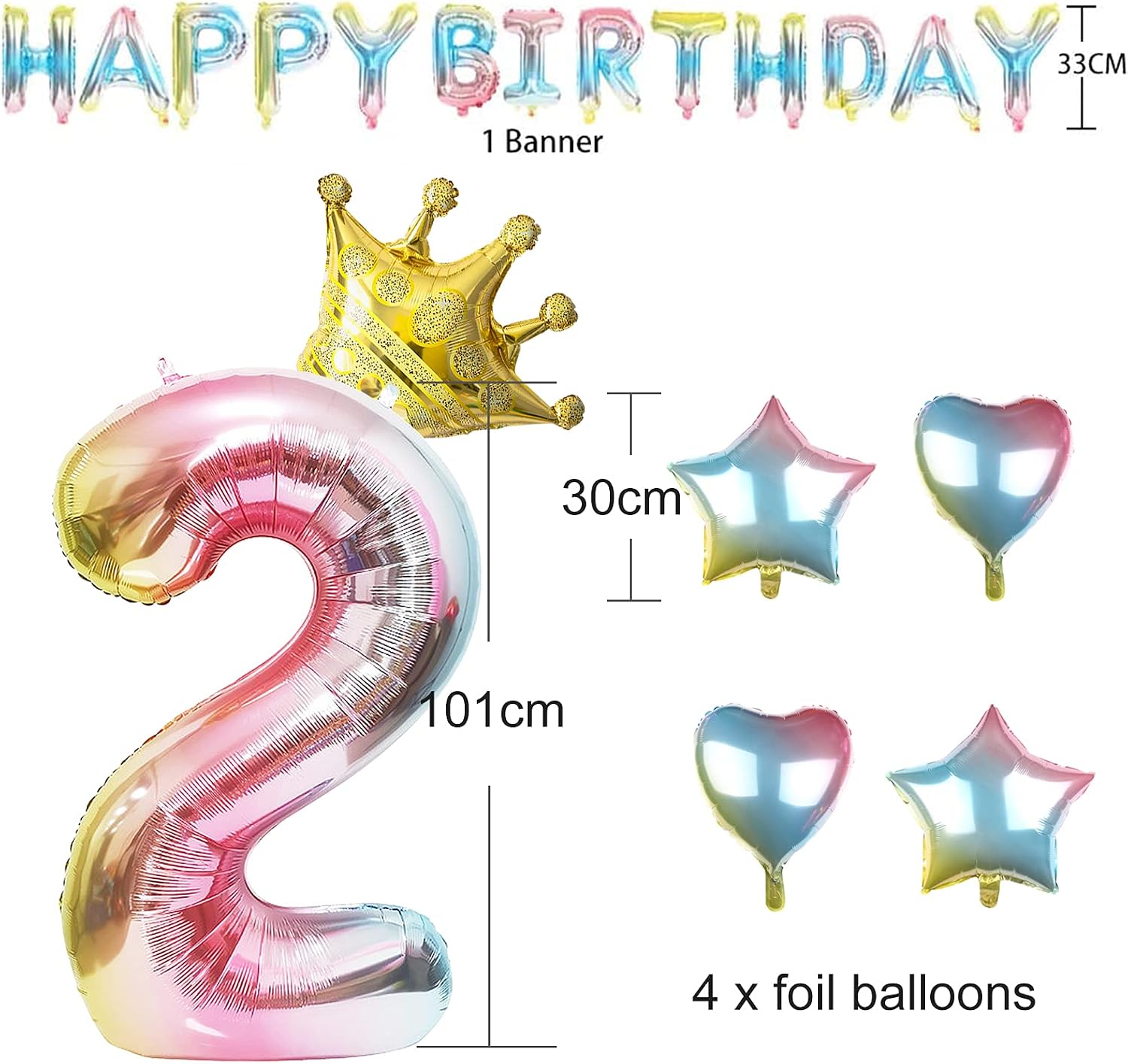 2nd Birthday Decorations, 40 Inch Rainbow Number 2 Balloon Set with ...