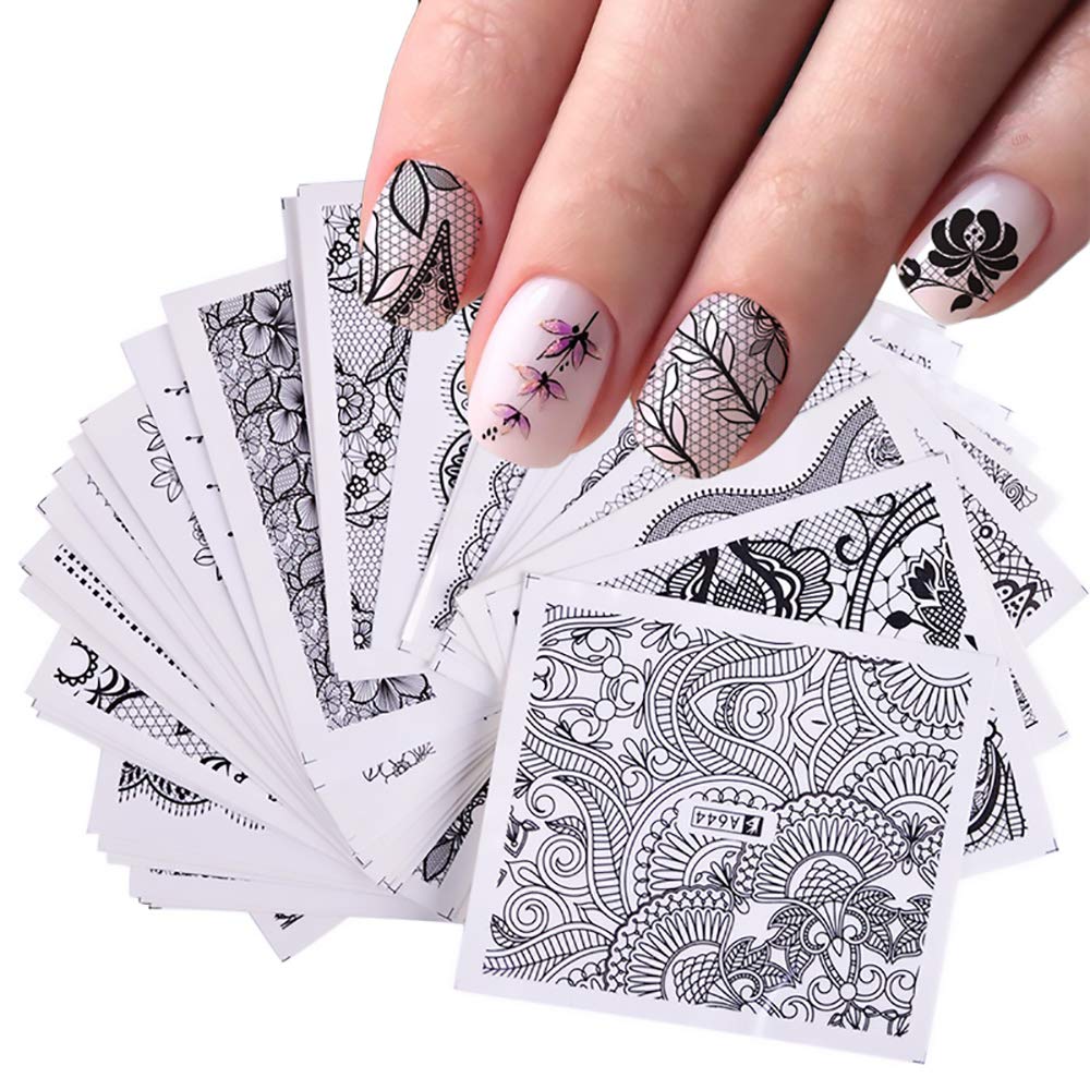Amazon.com: Hanzel Black Lace Nail Art Water Transfer Stickers - Mixed ...