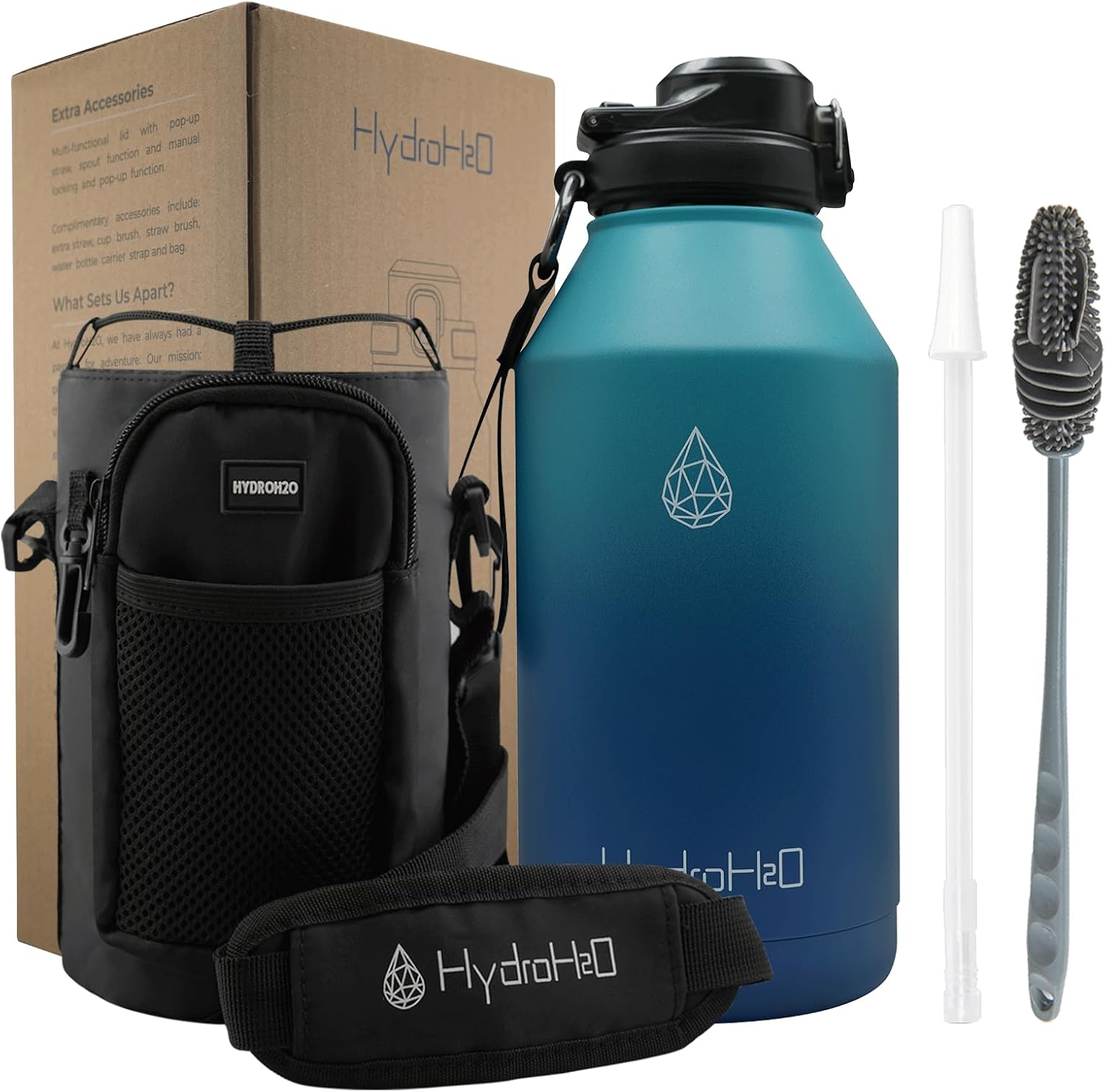 HYDRO H2O 2 botellas de agua aisladas de 64 onzas, tapa desplegable y ...