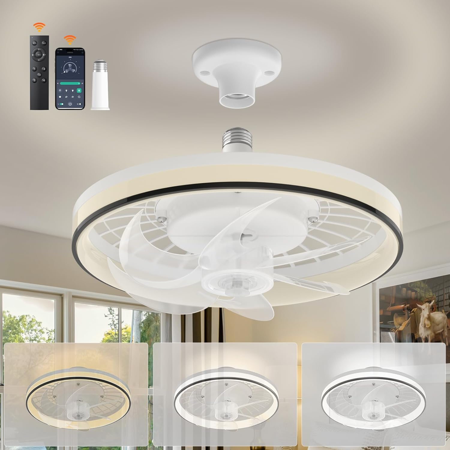 Ceiling Fans with Lights and Remote,3300K-6700K Smart LED Indoor Low ...