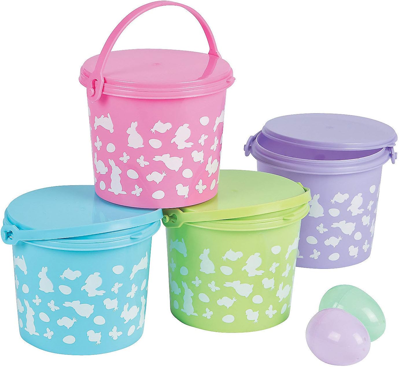 Amazon.com: Plastic Easter Buckets (12 pails with lids) 4 inch size ...