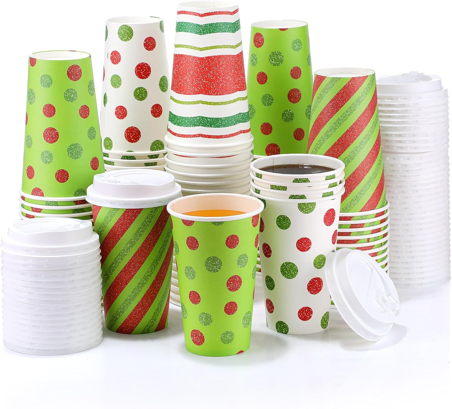 Amazon.com: Dandat 100 Pieces Red Green Christmas Coffee Paper Cups ...