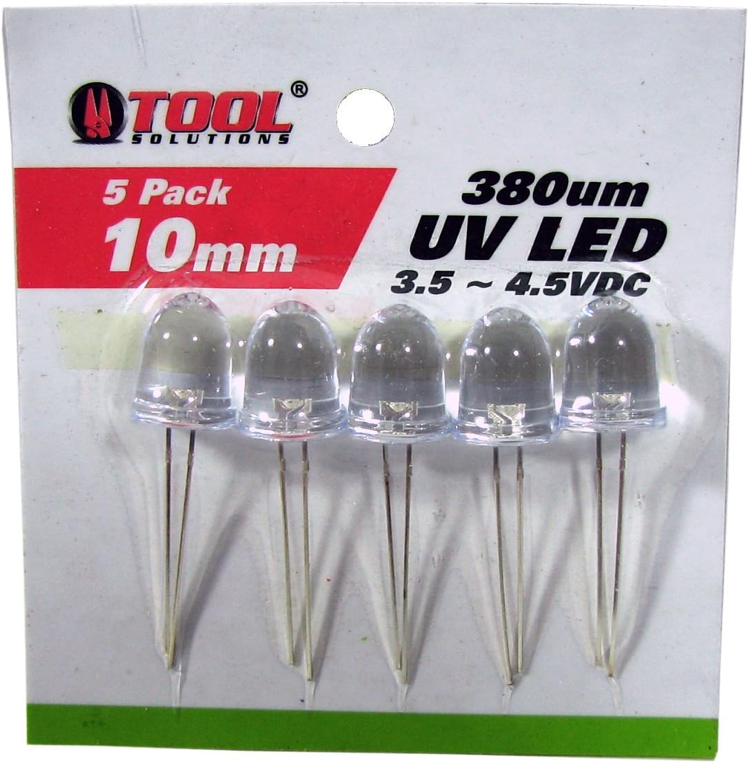 PKG(5) 10mm UV LEDs 3.5 to 4.5VDC, 380um Great for DIY Money Checkers ...