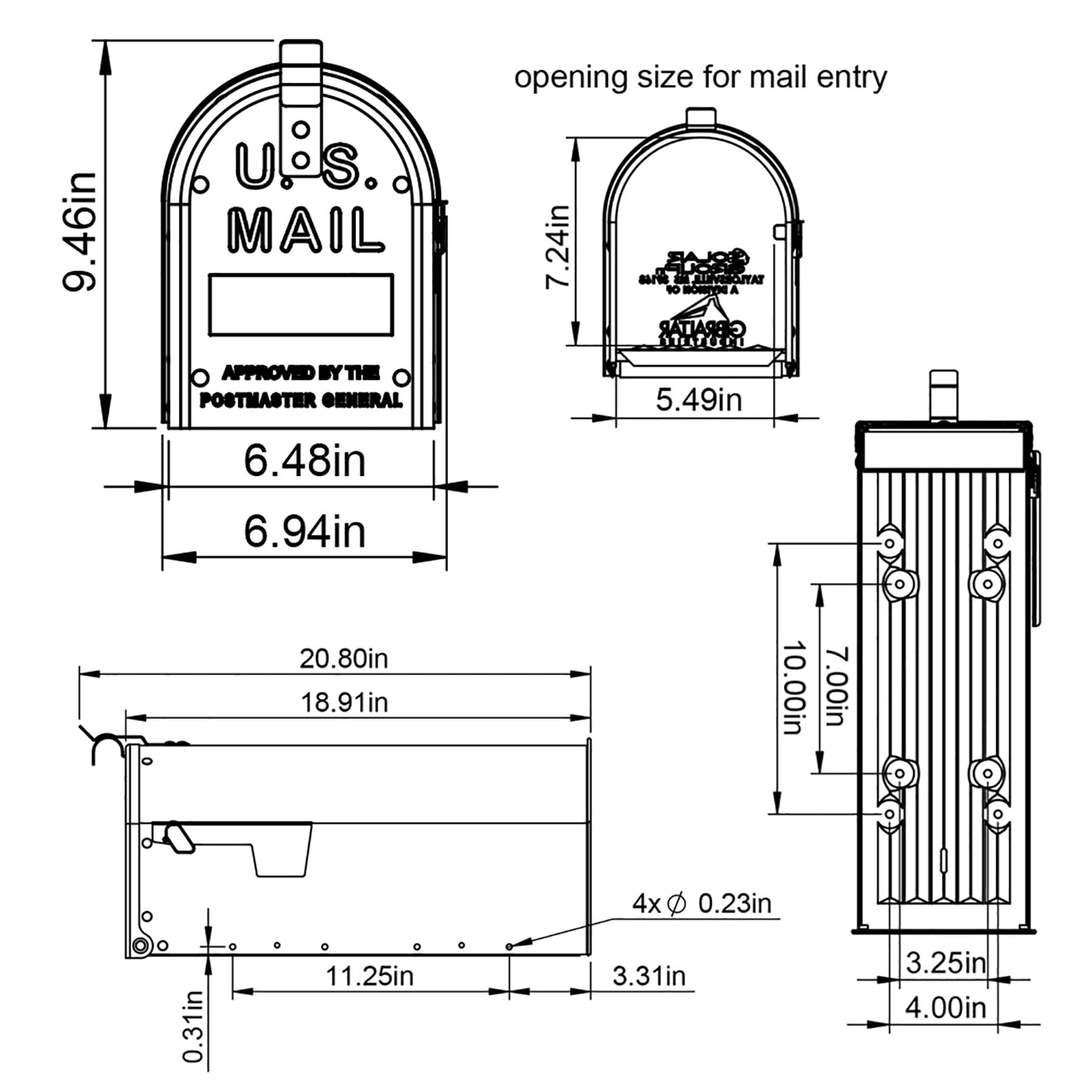 Post Office Mailbox Dimensions