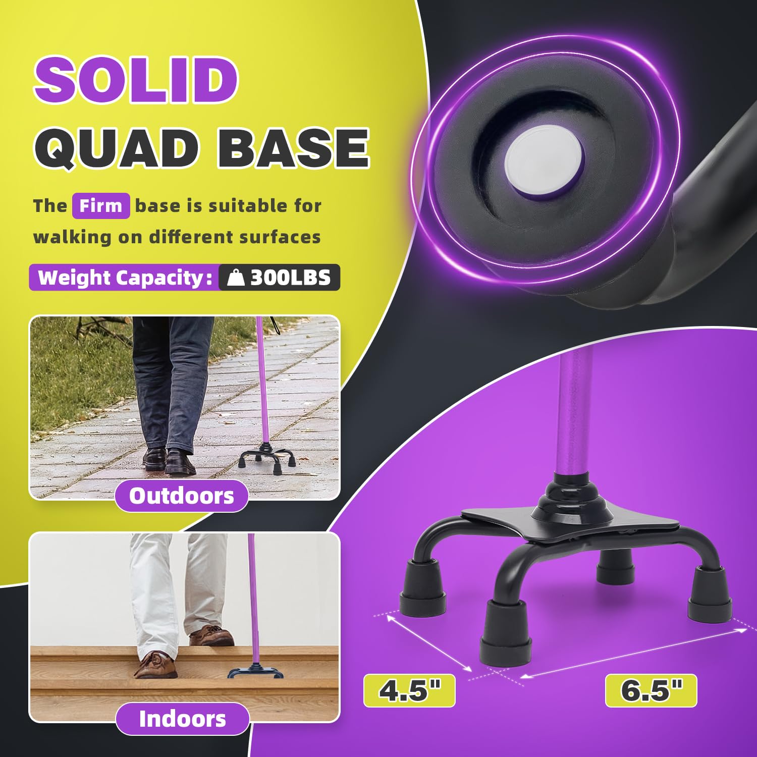 BigAlex Walking Cane, Adjustable Quad Cane with 4-Pronged Base for ...