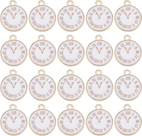 Amazon.com: SUNNYCLUE 40pcs Mini Clock Charms - White Enamel Flat Round ...