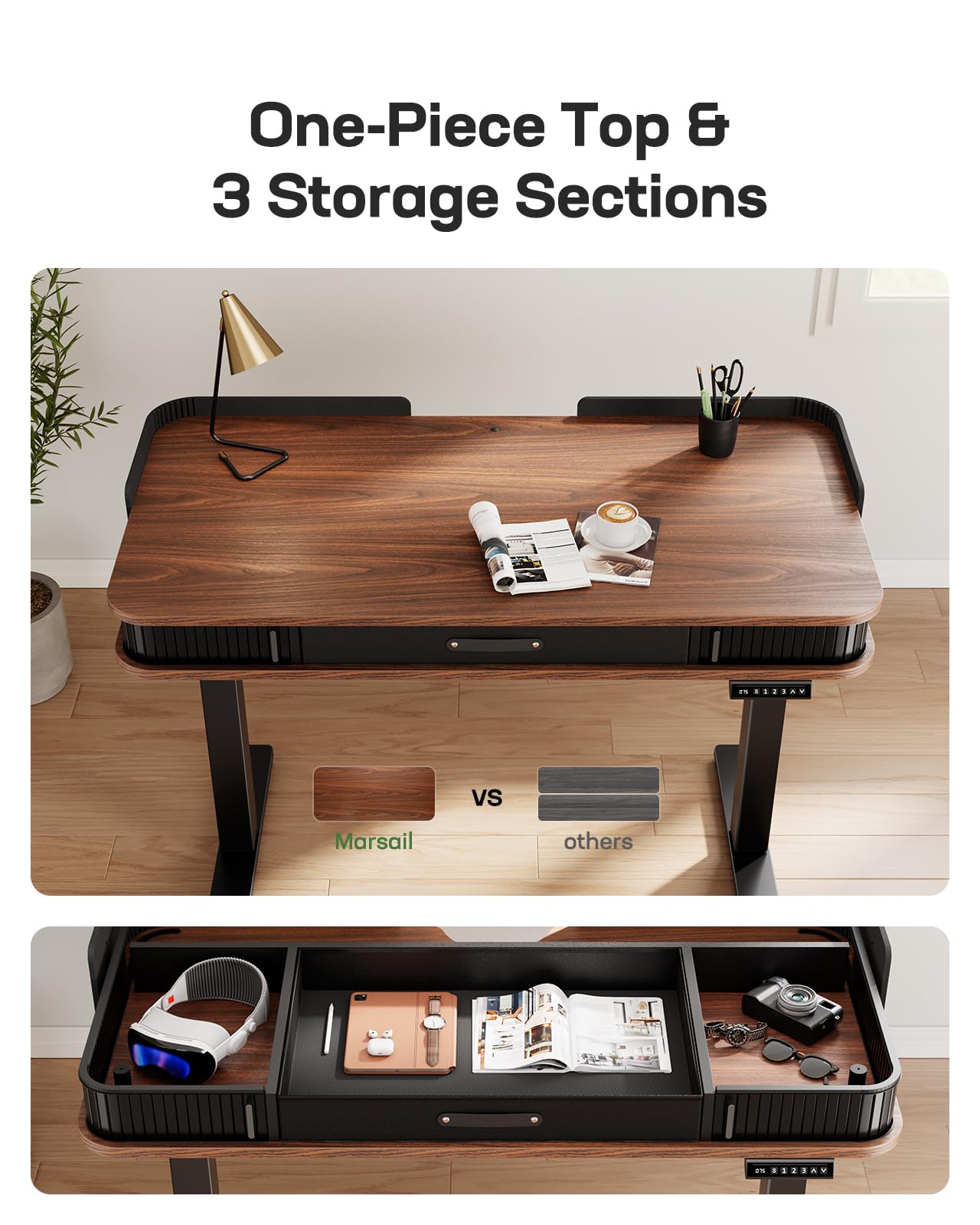 Snapklik.com : Marsail Electric Standing Desk Whole-Piece Desktop 55 X ...