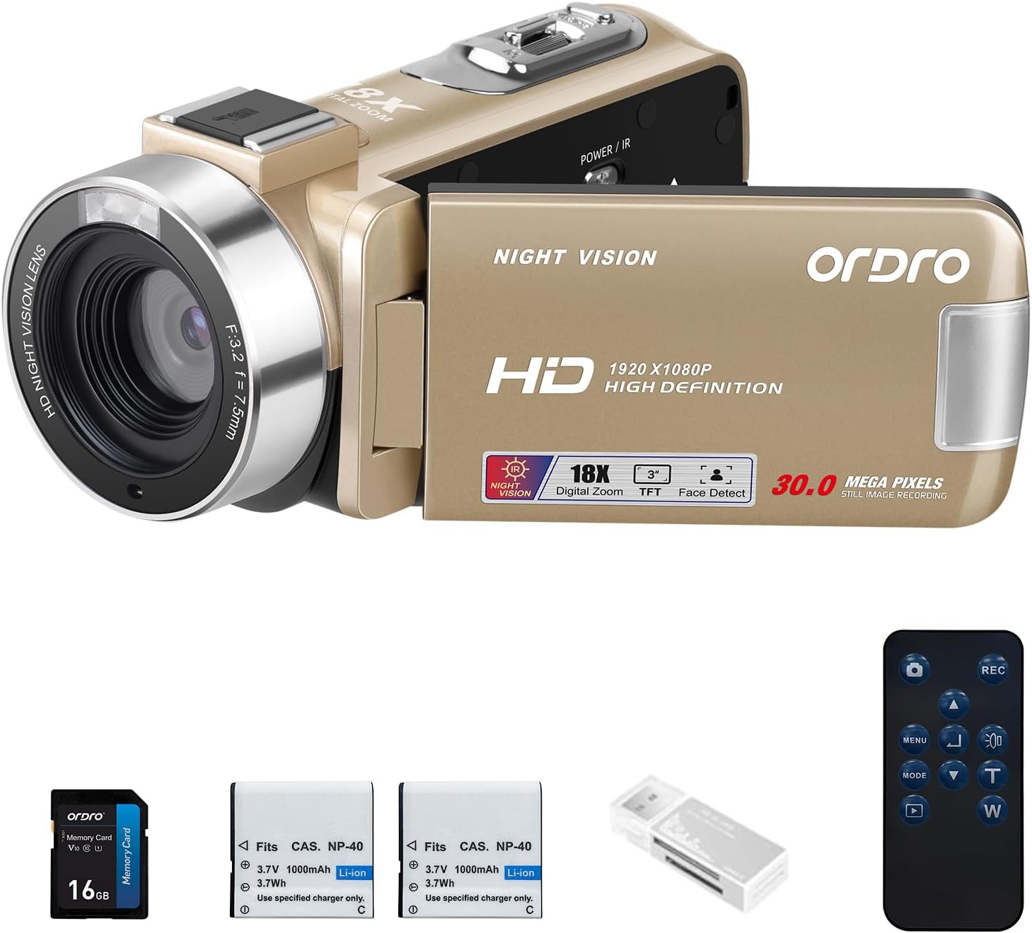 Amazon.com : ORDRO B320 1080P 30FPS Video Camera Recorder, Full HD 30MP ...