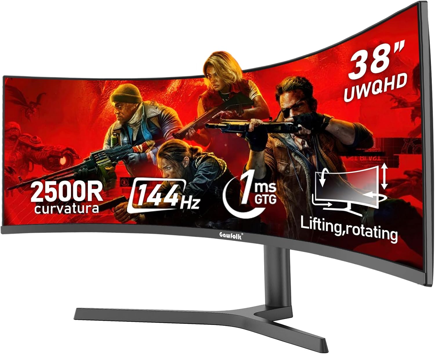 Gawfolk 38 Inch Ultrawide Curved 144Hz Gaming Computer Monitors 2500R ...