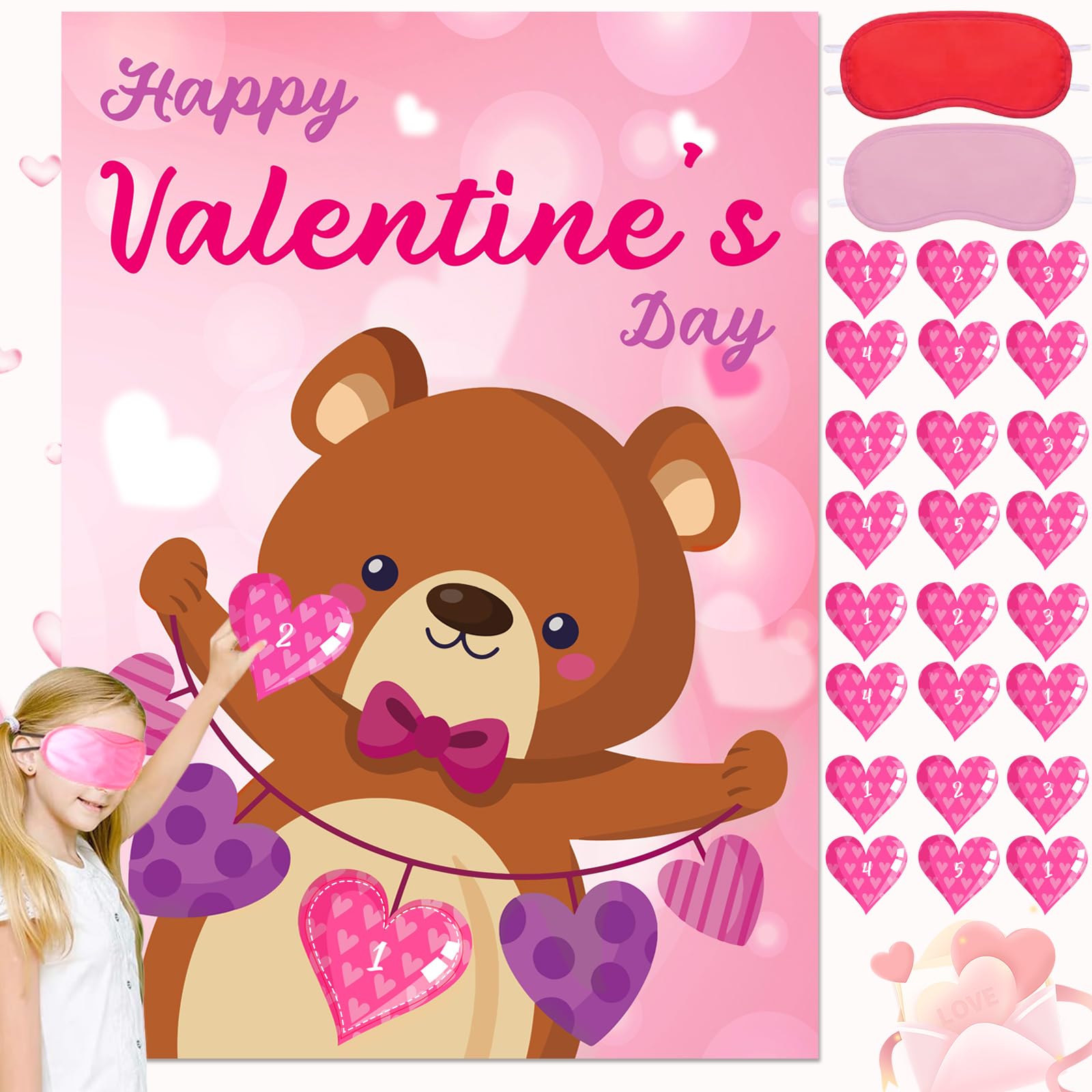Amazon.com: Valentines Day Games for Kids, Pin The Heart On The Bear ...