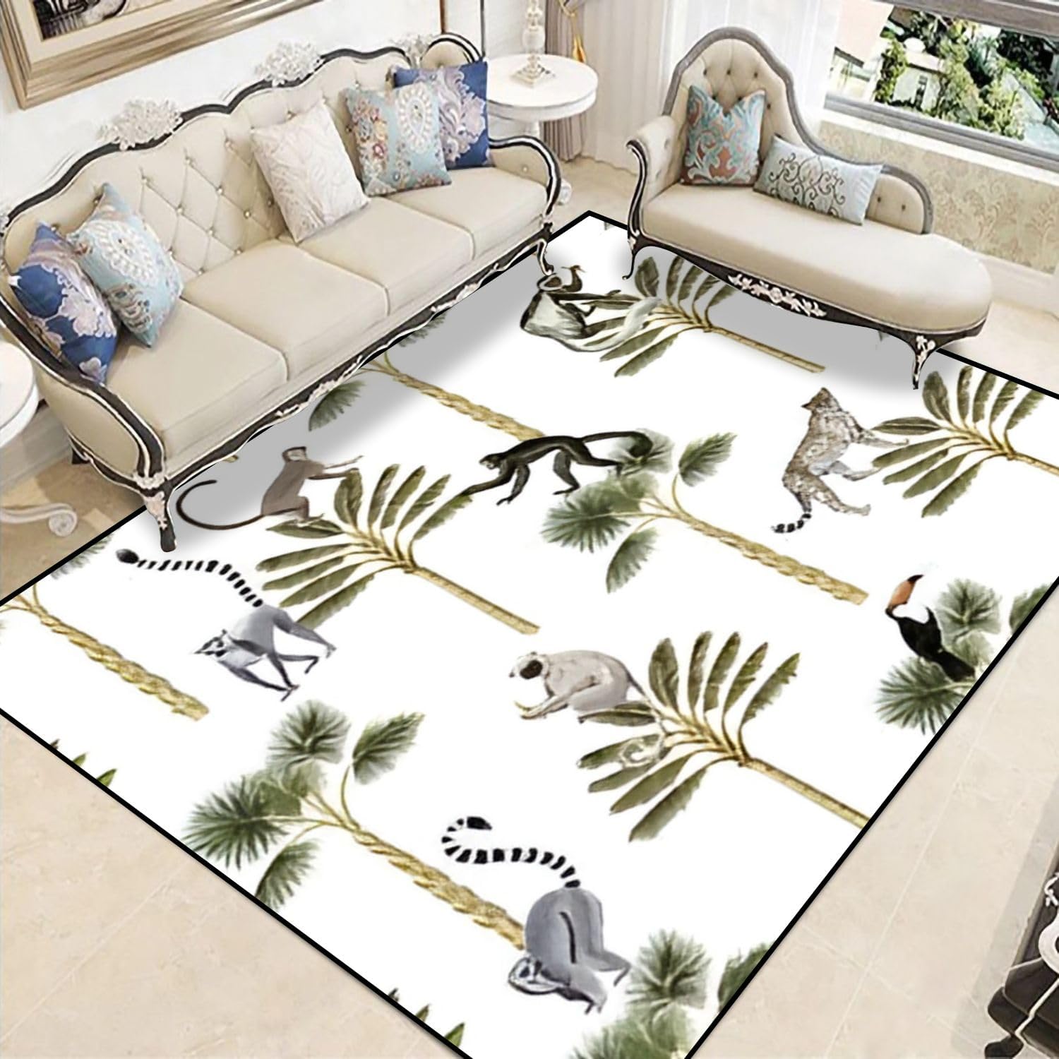 Amazon.com: Area Rug Tropical Vintage Botanical Green Palm Tree Lemur ...