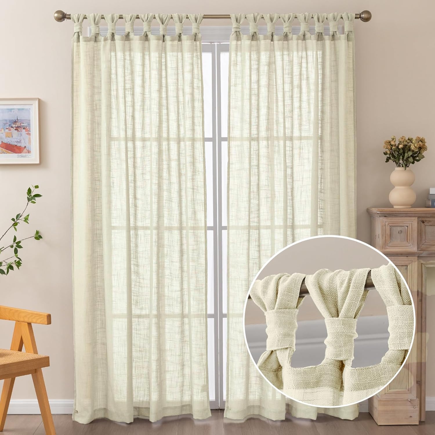 Amazon.com: BRIGHTSHEER Natural Linen Curtain 2 Panels, Semi Sheer ...