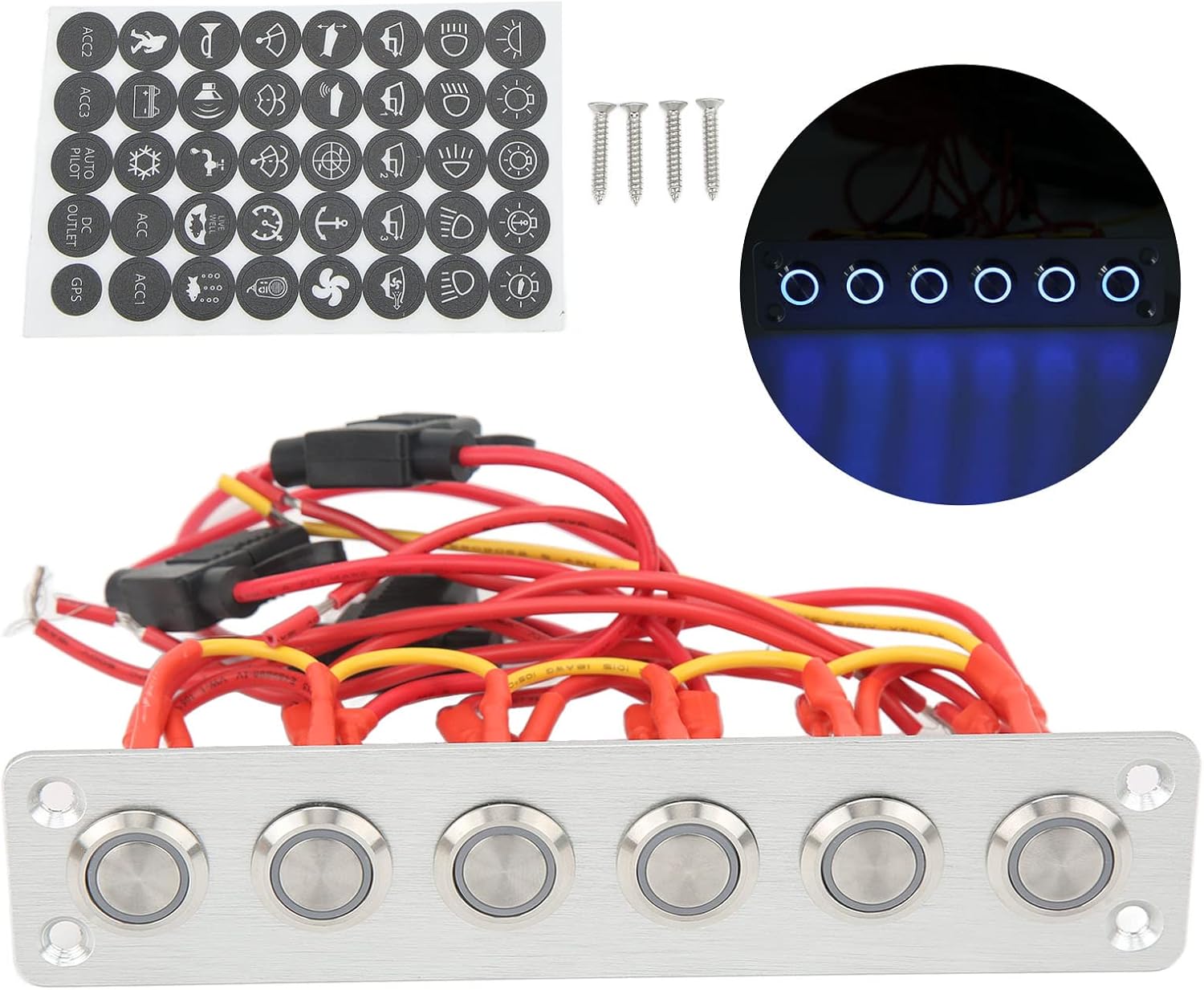 Amazon.com: Switch Panel for Car RV Yacht 12V DC System Pre Wired 6 ...