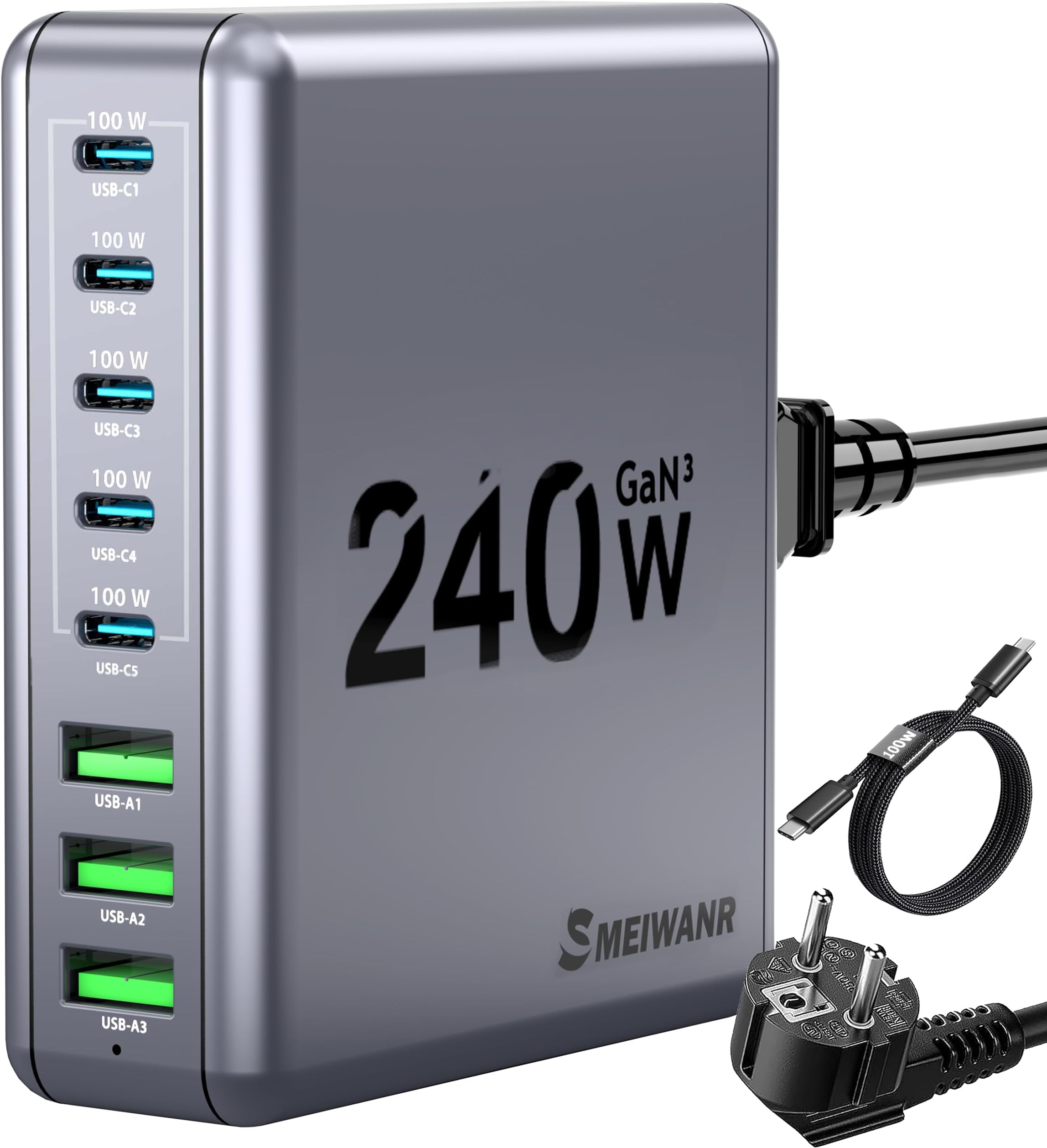 240 W USB c netzteil, 240 W USB C Ladegerät GaN Ladegerät, GaN III 8 ...
