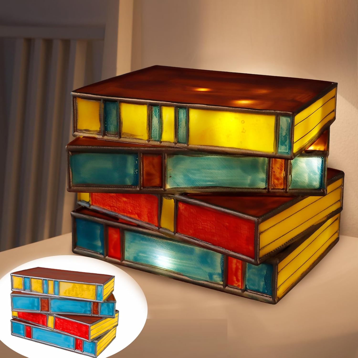 Stained Glass Stacked Books Lamp, Stained Glass Lamp Vintage Lamp, Book ...