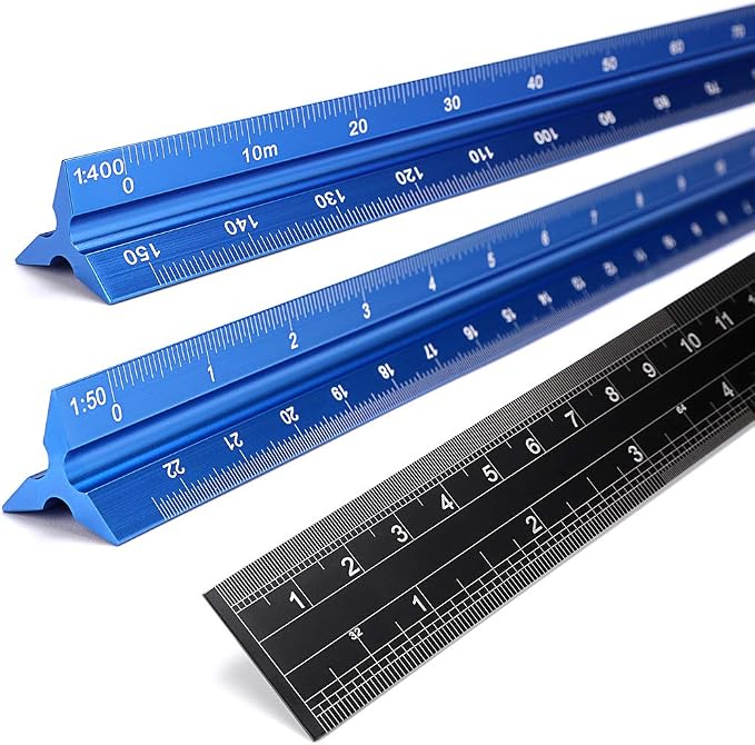 BTSKY 3 PCS 12"/30CM Aluminum Metric Architect Scale Ruler with ...