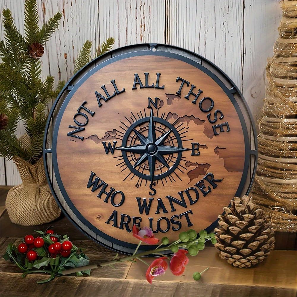 Amazon.com: 8X8 Inch Faux Laser-Cut Aluminum Wall Art - Compass And Map ...