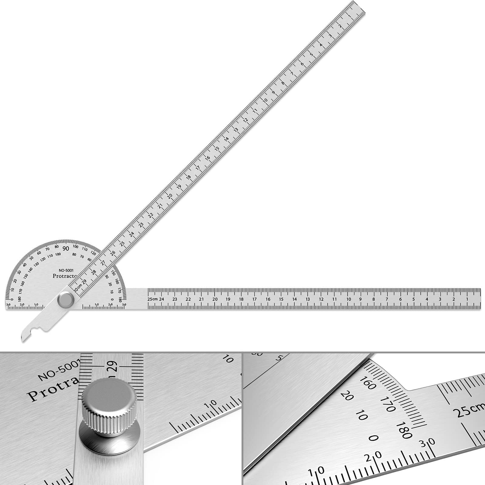 ForoGore Stainless Steel Protractor 180 Degrees Two Arm Ruler ...