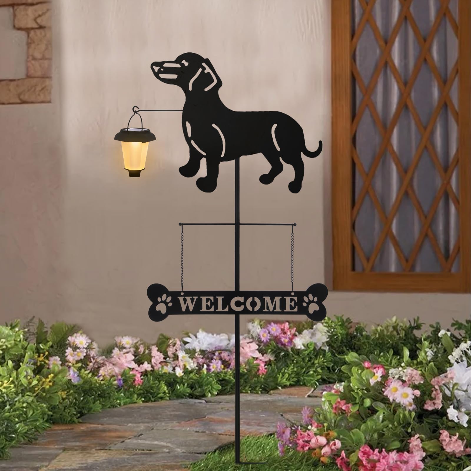 Snapklik.com : BAYN Solar Dachshund Silhouette Dog Breed Welcome Sign