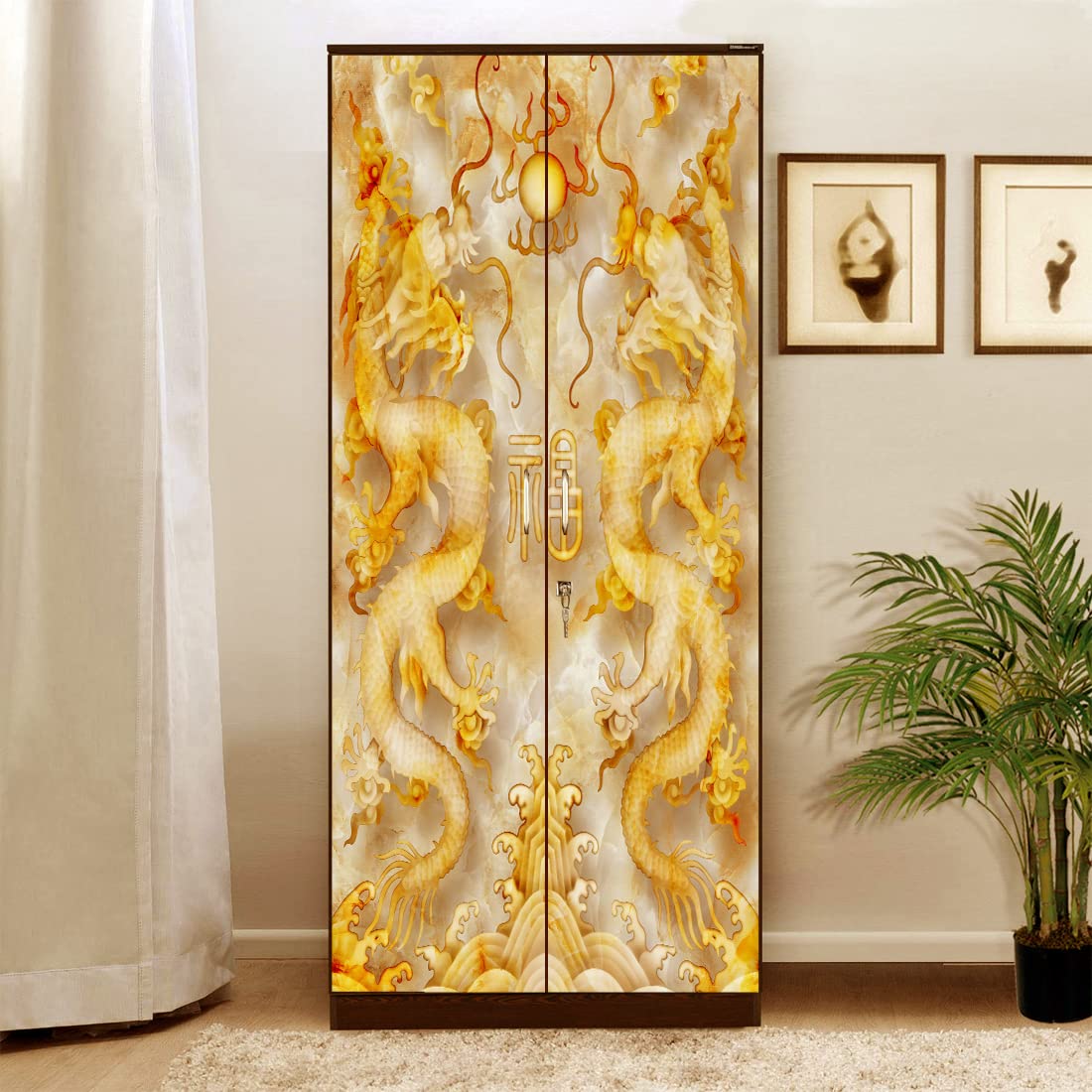 Graceful Homes PVC Vinyl Self Adhesive Fire Dragon Almirah Stickers ...