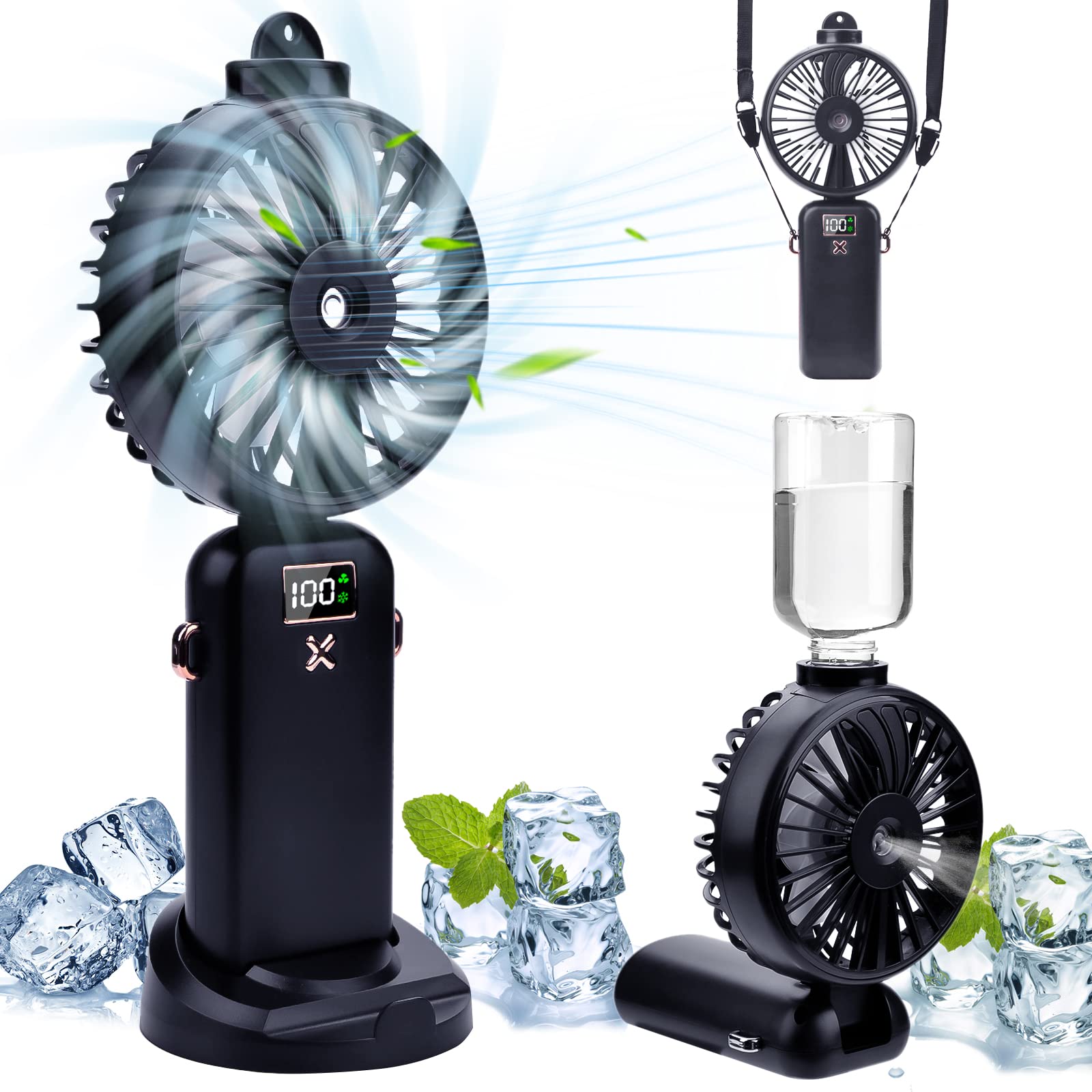 Buy Handheld Fan Misting Fan, 5000mAh Battery Powered Fan, 5 Speeds ...