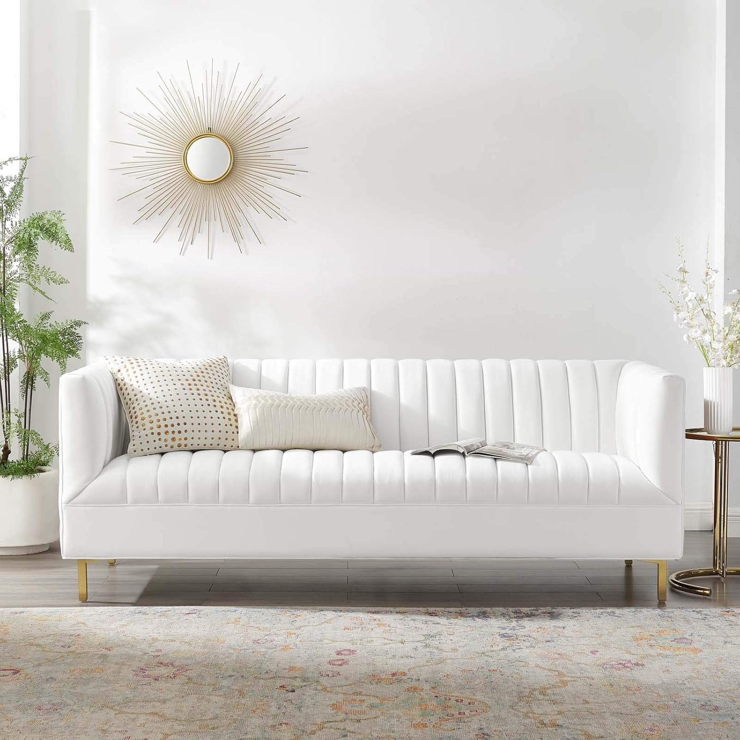 Amazon.com: Modway Shift Channel Tufted Performance Velvet Sofa, White ...